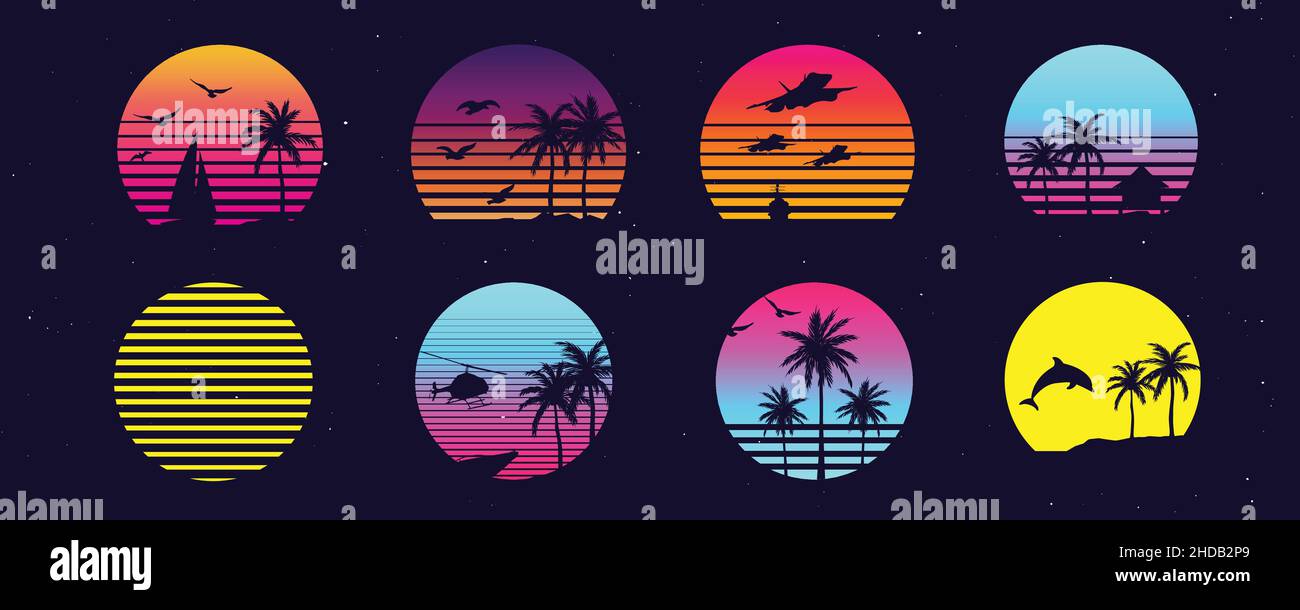decorative, banner, synth, wave, vapor, retro, icon, isolated, graphic ...