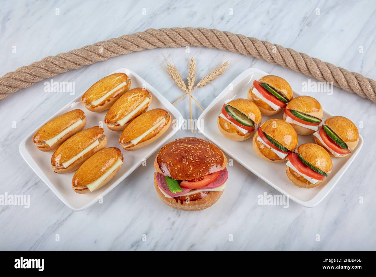 Mini Sandwiches with Cheddar Cheese, Tomato, Cucumber and Cream Cheese ...