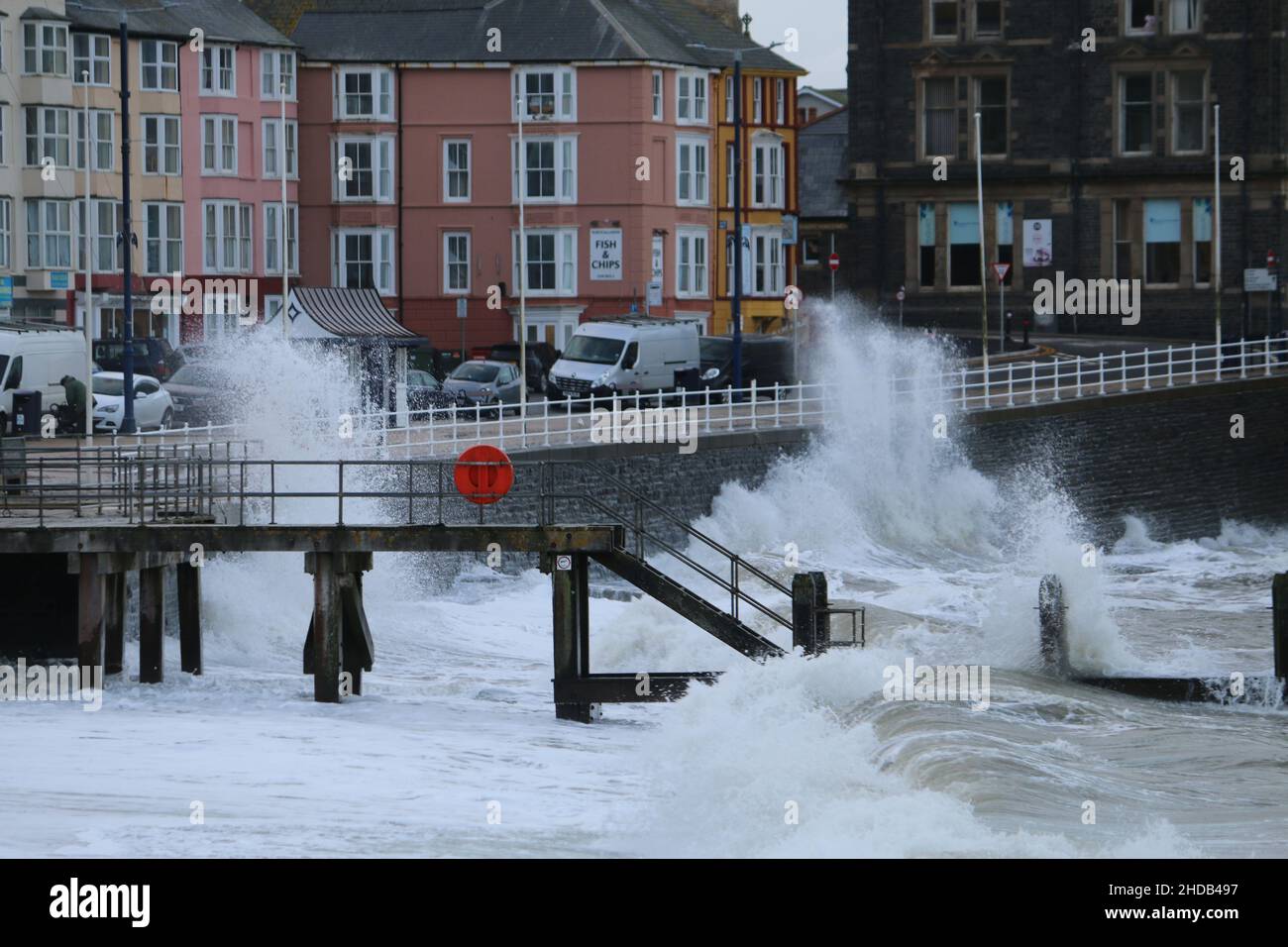 Aberystwyth Wales UK weather 5th January 2022 . A stormy day on the ...