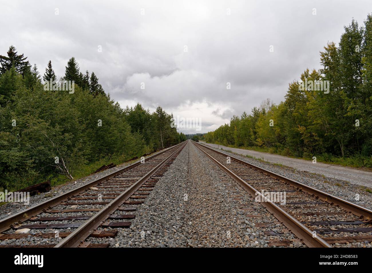 Train tracks stretch off into the distance in Banff National Park ...