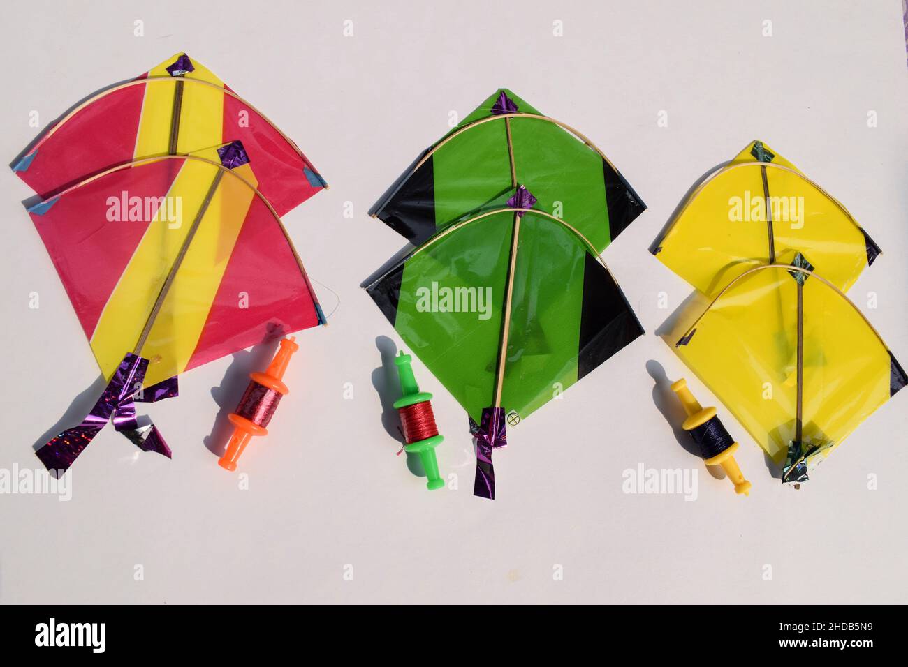 Kites and spool on white background. Makar sankranti Indian festival ...