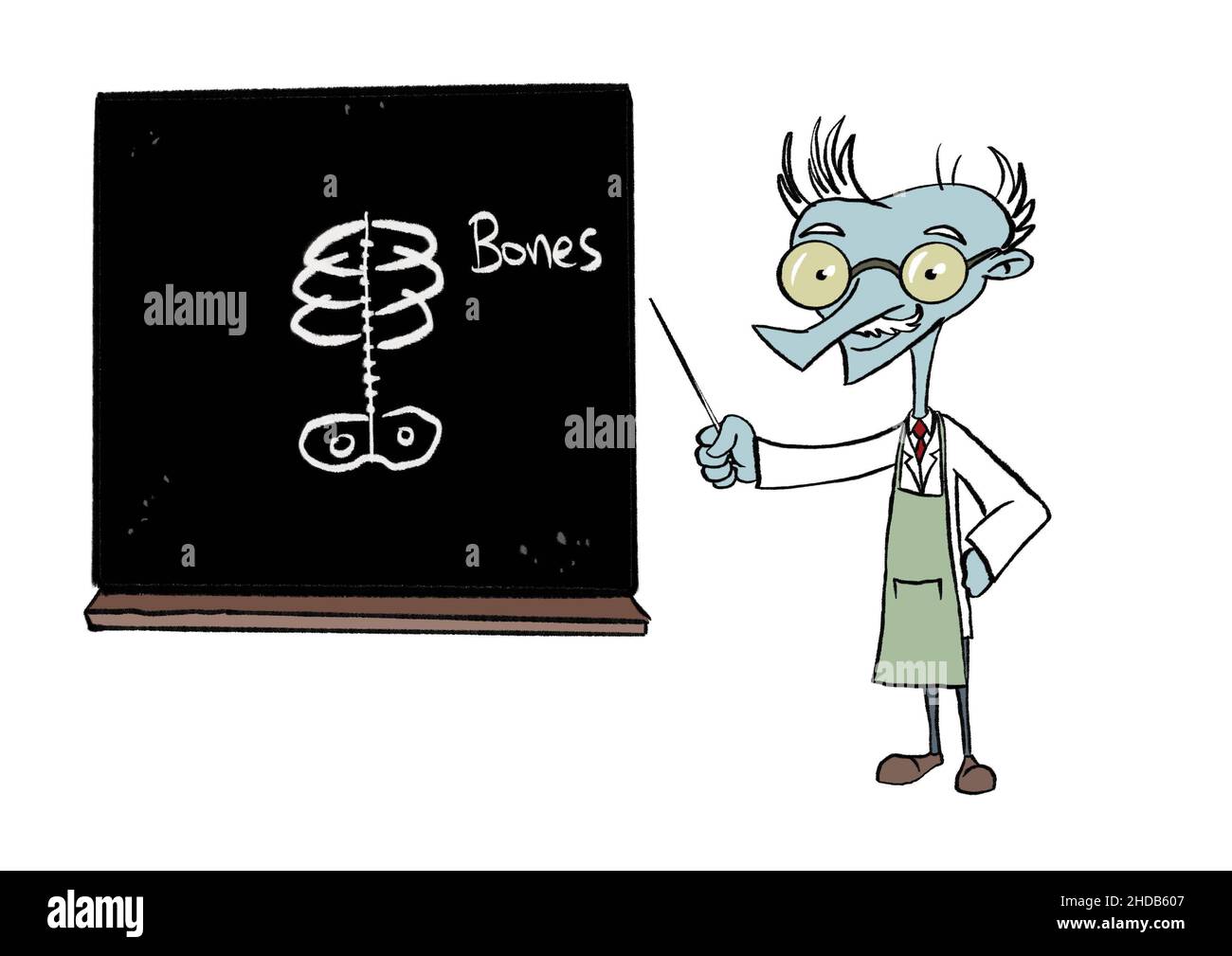 a scientist gesturing with a pointer hand drawn character illustration ...