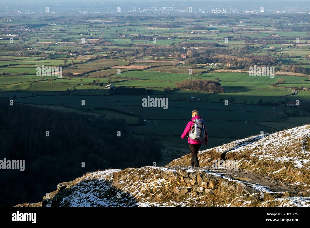 Walker on the Cleveland Way at Urra Moor in Winter with the View ...