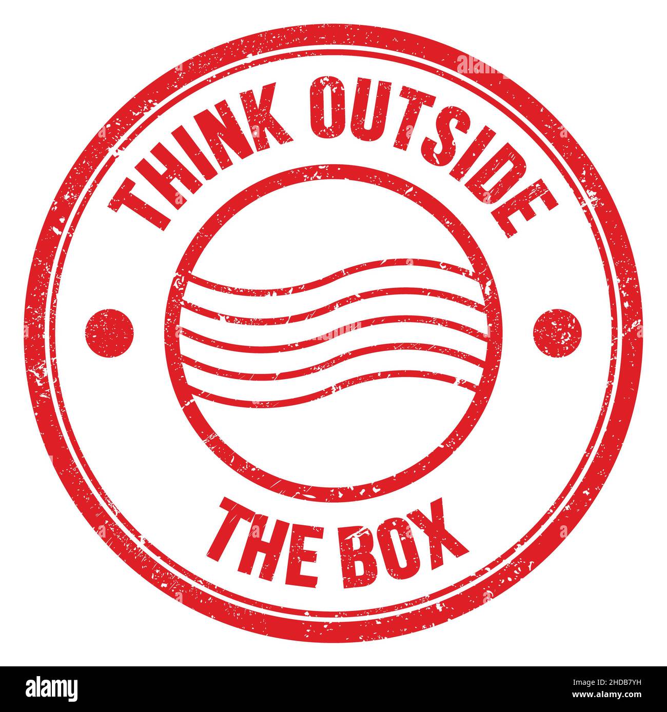 THINK OUTSIDE THE BOX text written on red round postal stamp sign Stock ...