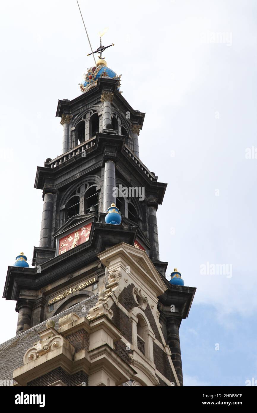 Close up of the Langer Jan or (Tall John) Tower of West Church ...