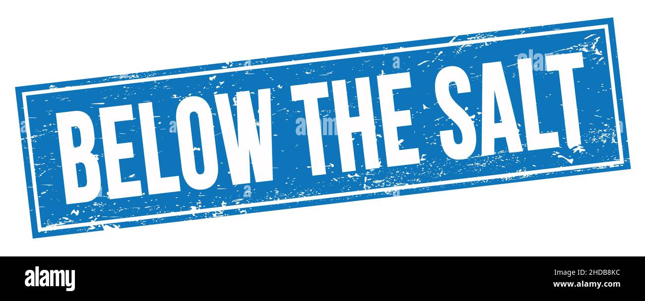 BELOW THE SALT text on blue grungy rectangle stamp sign Stock Photo - Alamy