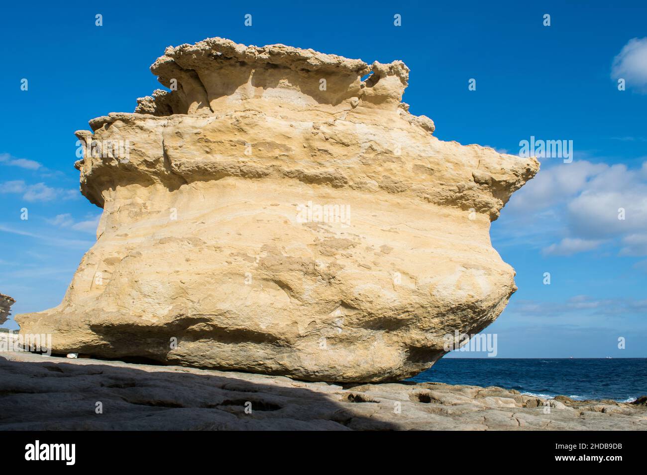 Large globigerina limestone on wave-cut platform along the coast of ...