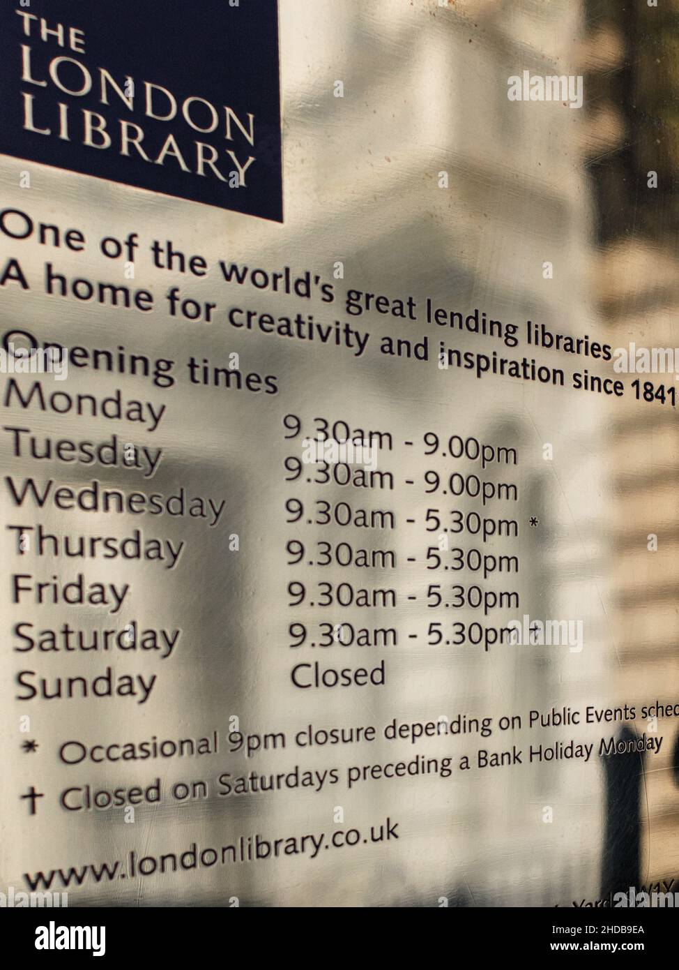 Information board outsideThe London Library, the UK's largest lending ...