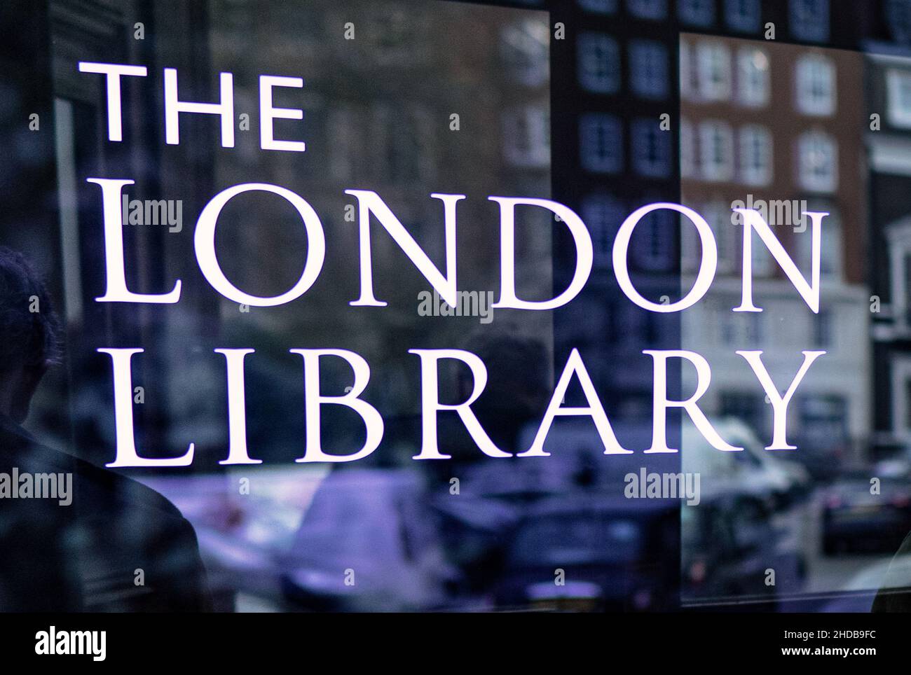 Name board outside the London Library, the UK's largest lending library ...