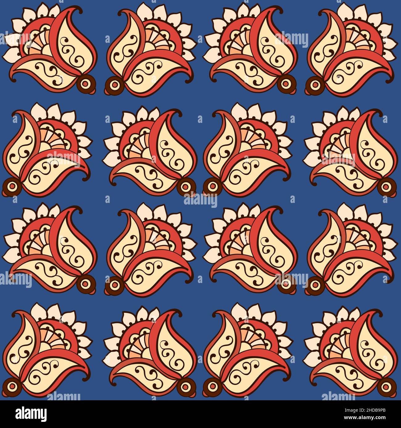 Illustration raster seamless paisley pattern with patterns on a blue ...