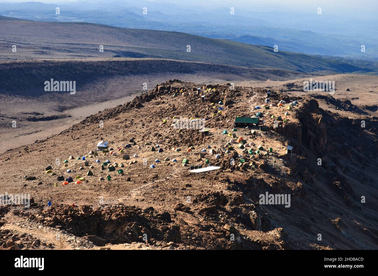 barafu camp on kilimanjaro shortly before the summit. Lots of tents and ...
