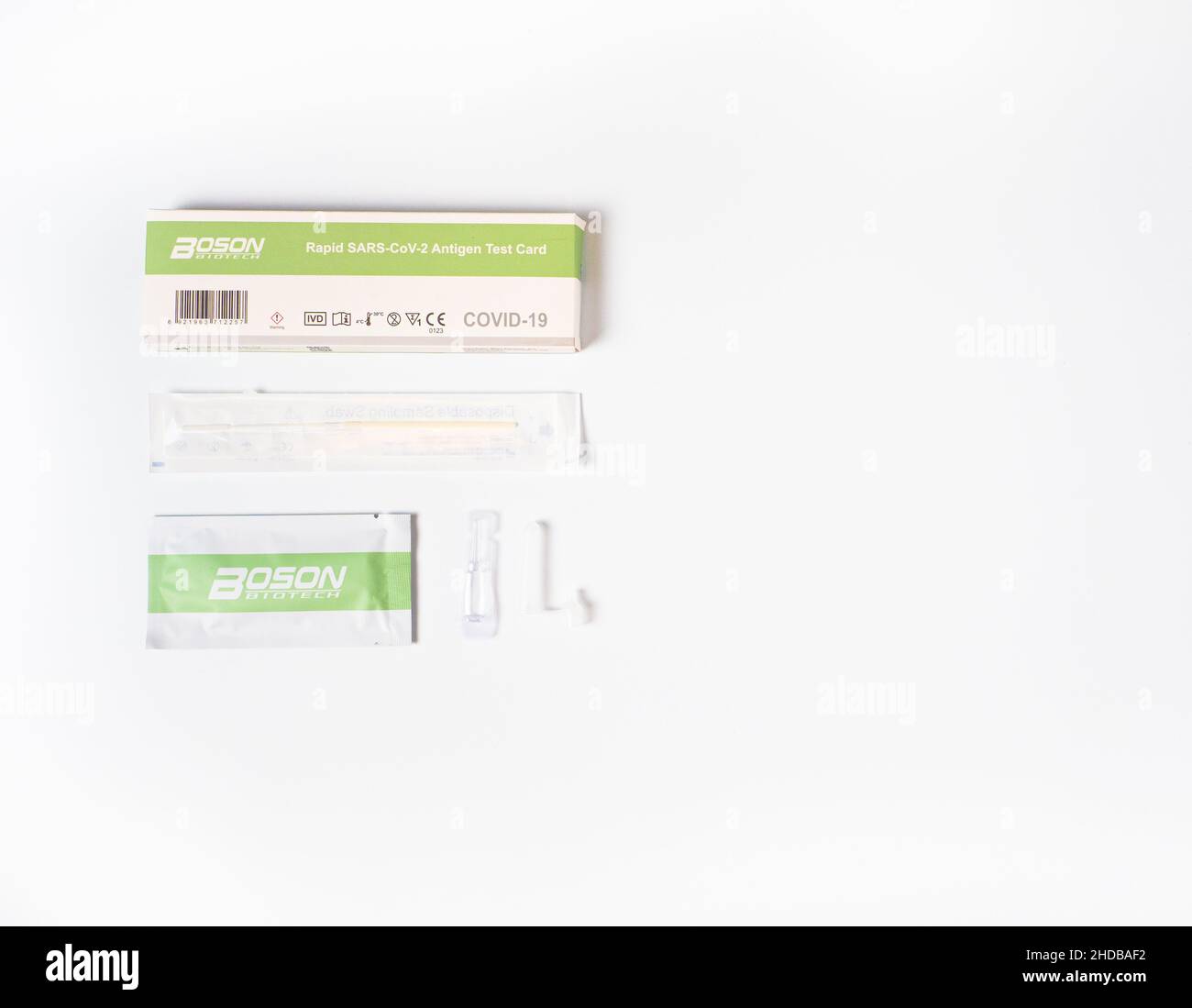 Box of Content of Rapid SARS-CoV-2 Antigen Test Kit. COVID 19 Concept ...