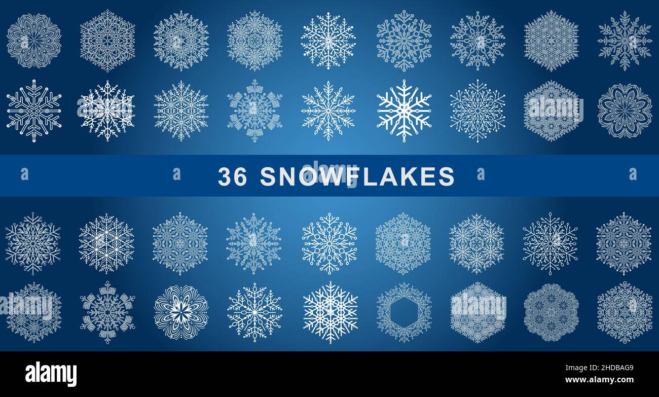 Big set of vector snowflakes. White winter ornaments. Snowflakes ...