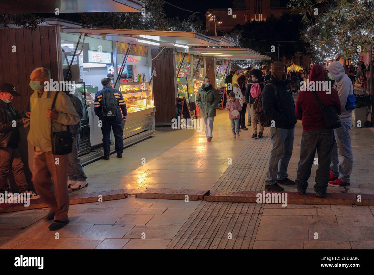People and food stalls. Christmas Market, Malta Stock Photo - Alamy