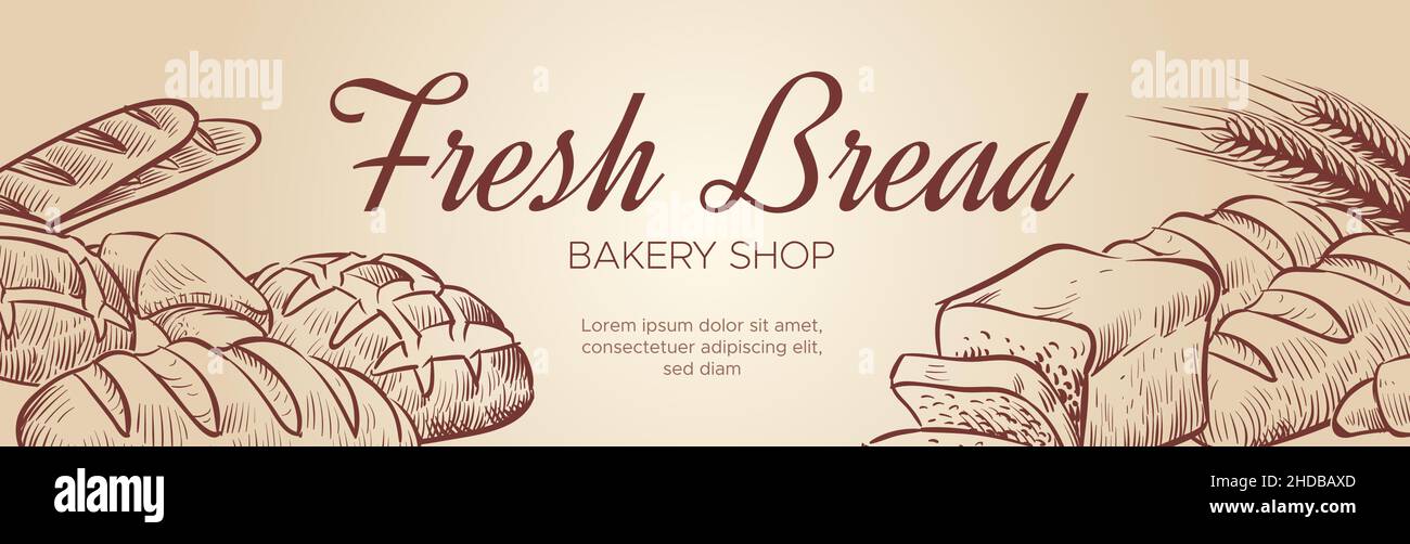 Fresh bread banner template. Horizontal bakery advertising Stock Vector ...