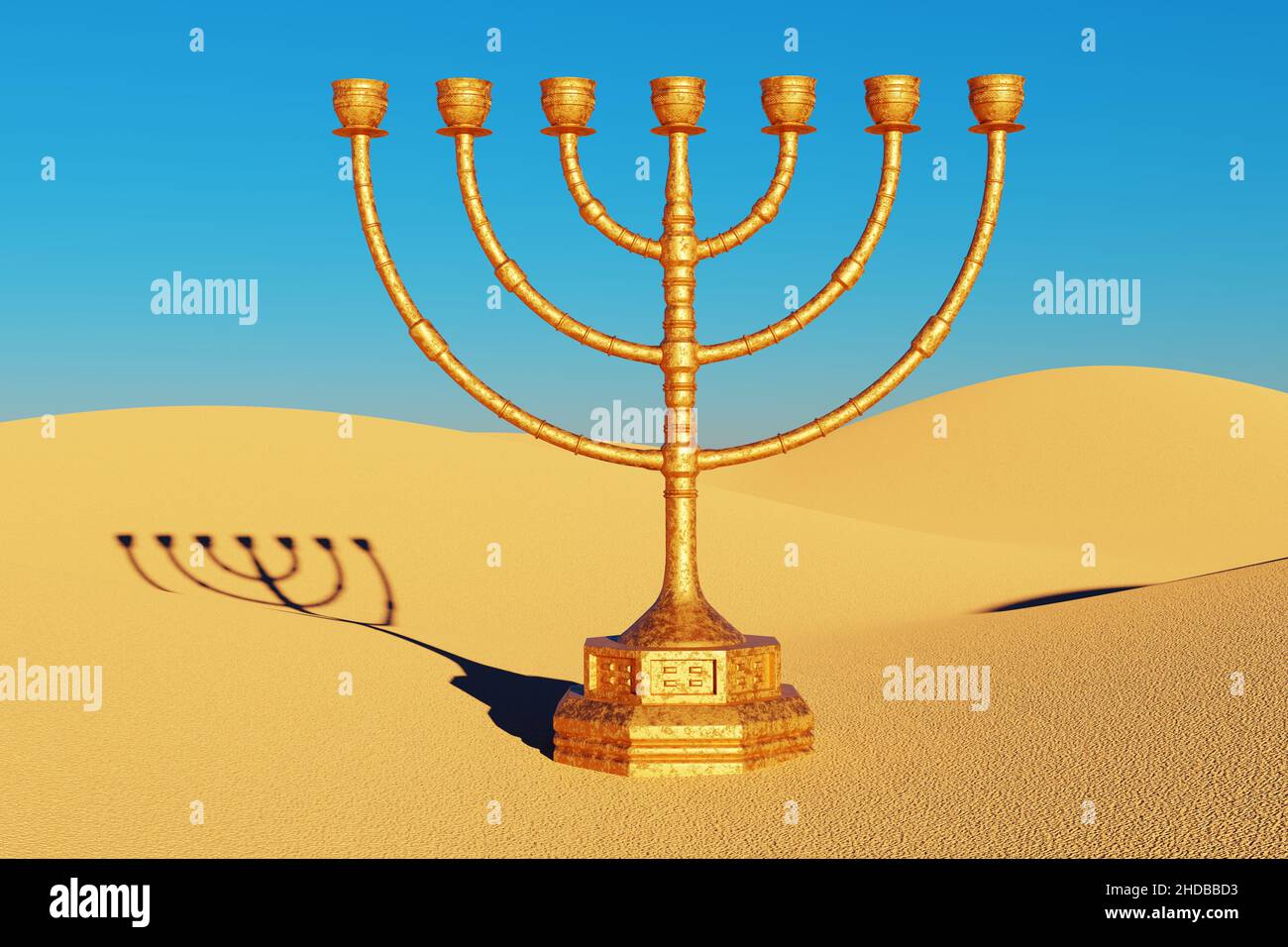 Ancient Menorah in the desert. 3D Render Stock Photo - Alamy