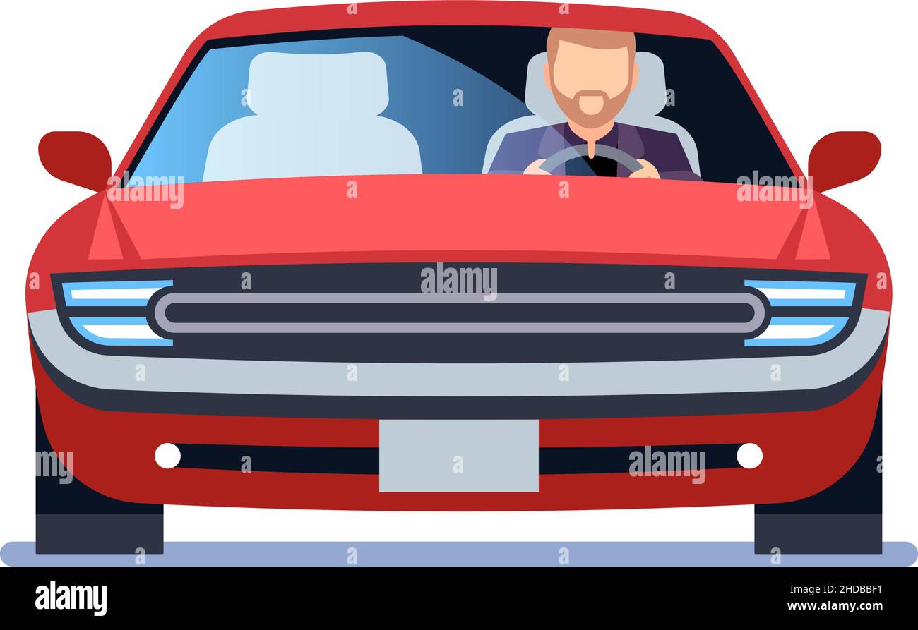 Man in red sedan. Person driving car. Front view Stock Vector Image ...