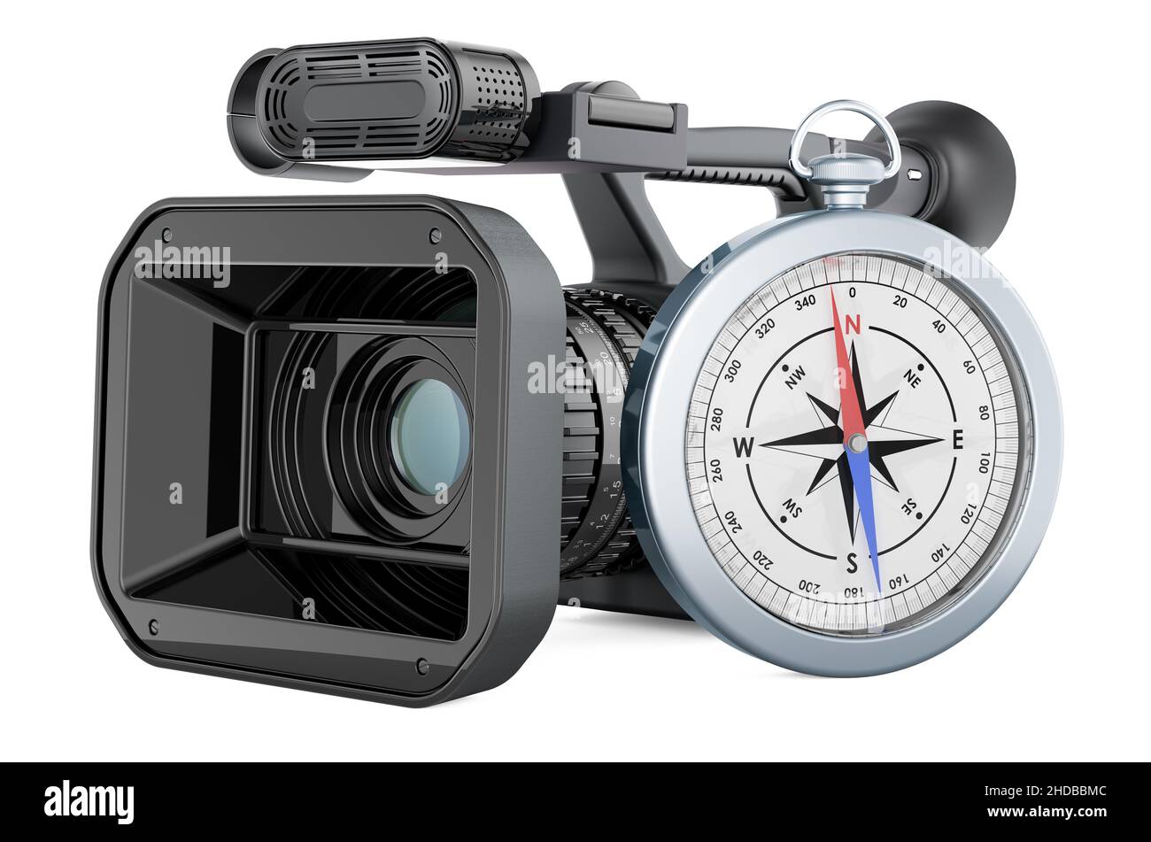 Professional video camera with compass, 3D rendering isolated on white ...