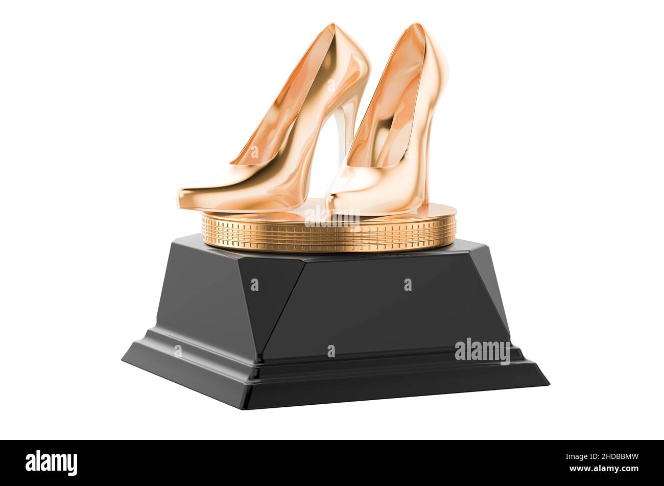 High heel shoes golden award concept. 3D rendering isolated on white ...