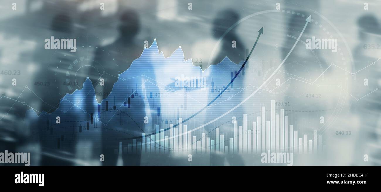 Virtual screen with stock market changes. Business Finance graph chart ...