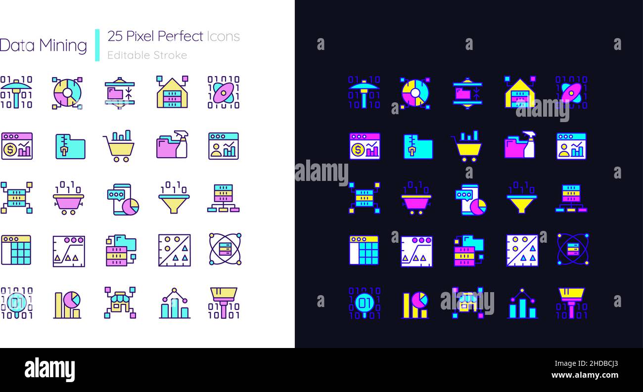 Data mining light and dark theme RGB color pixel perfect icons set Stock Vector Image & Art - Alamy