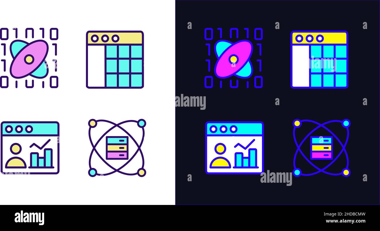 Science data mining light and dark theme RGB color pixel perfect icons set Stock Vector Image ...