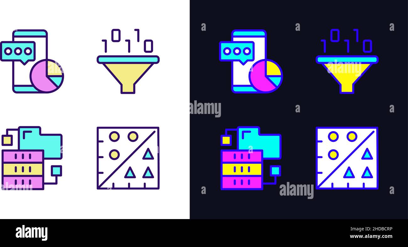 Data mining tools light and dark theme RGB color pixel perfect icons set Stock Vector Image ...