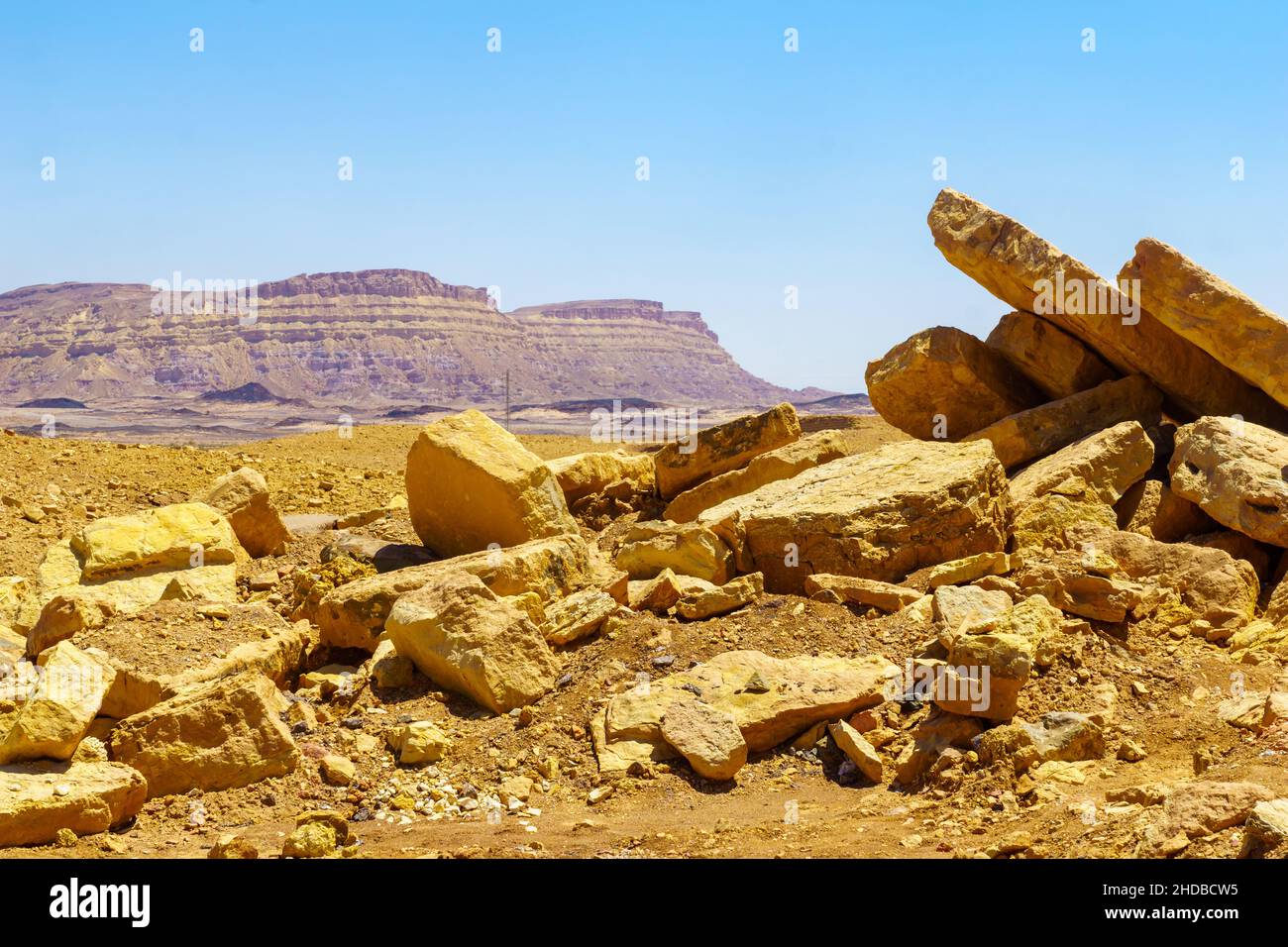 View of rocks and the landscape of Makhtesh (crater) Ramon, in the ...