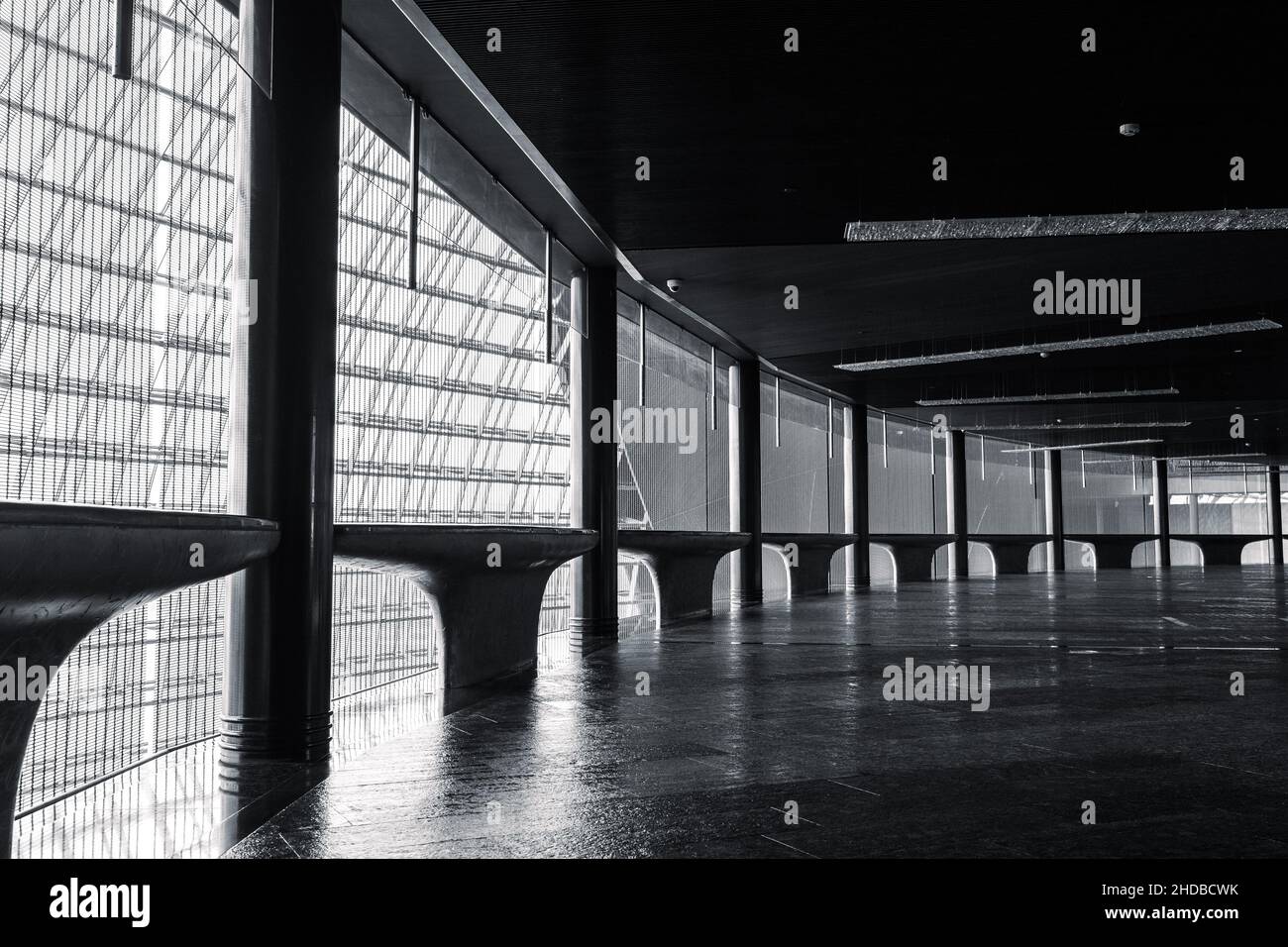 Grayscale shot of the futuristic interior design Stock Photo - Alamy