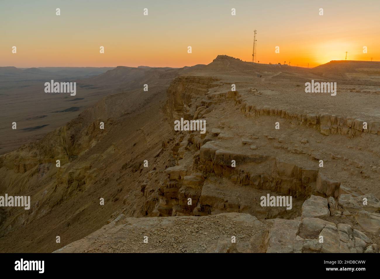 Sunset view of the edge of Makhtesh (crater) Ramon, in the Negev Desert ...