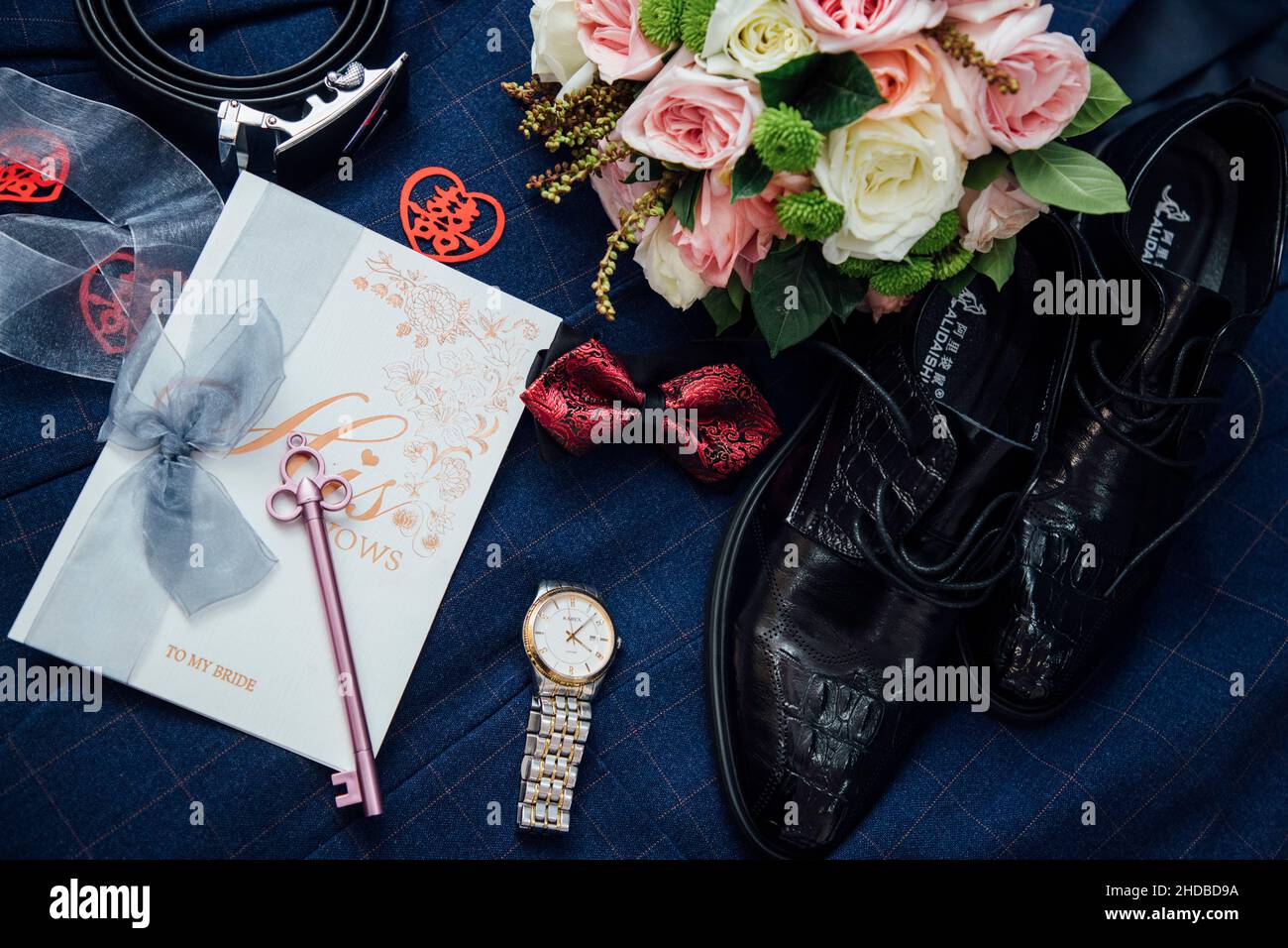 Closeup shot of Chinese wedding groom objects Stock Photo - Alamy