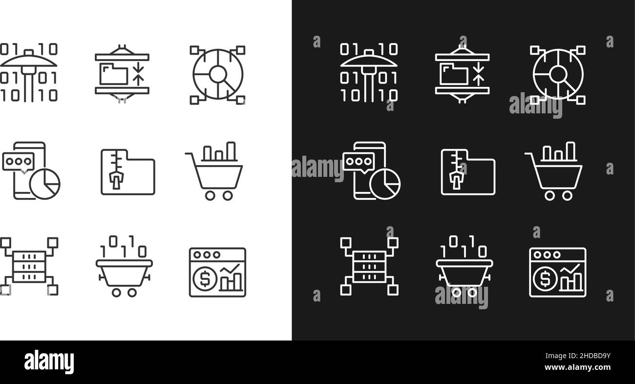 Data mining processes linear pixel perfect icons set for dark and light mode Stock Vector Image ...