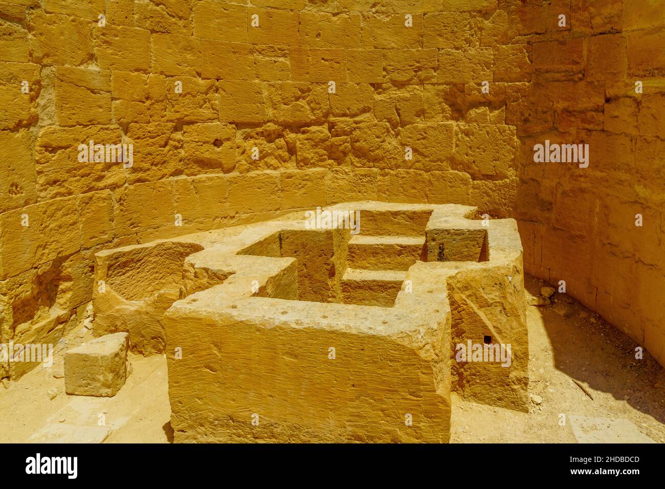 View of the ruined church basin in the ancient Nabataean city of Shivta ...