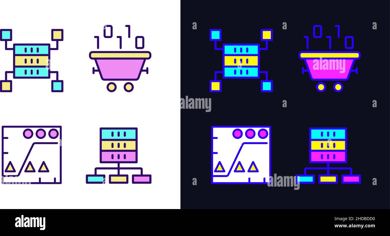 Dataset processing light and dark theme RGB color pixel perfect icons ...