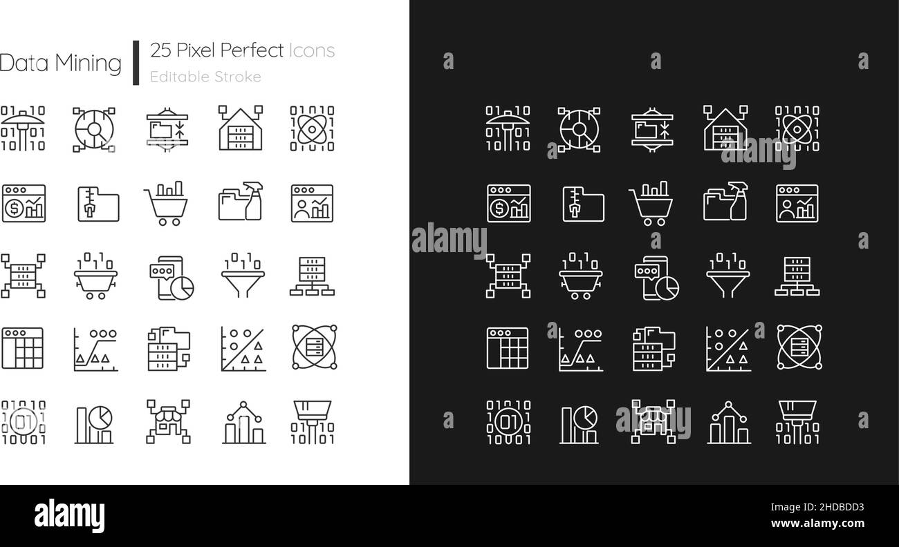 Data mining linear pixel perfect icons set for dark and light mode Stock Vector Image & Art - Alamy