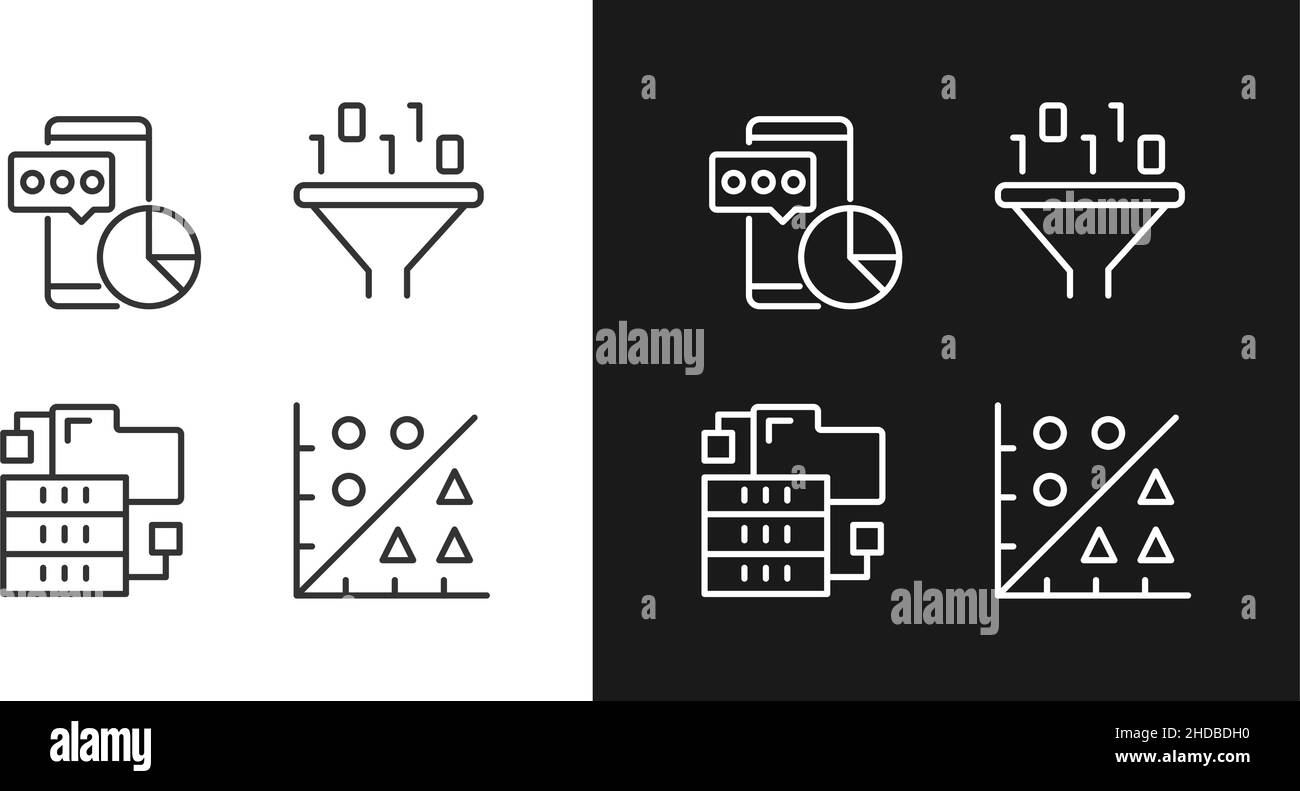 Data mining tools linear pixel perfect icons set for dark and light ...