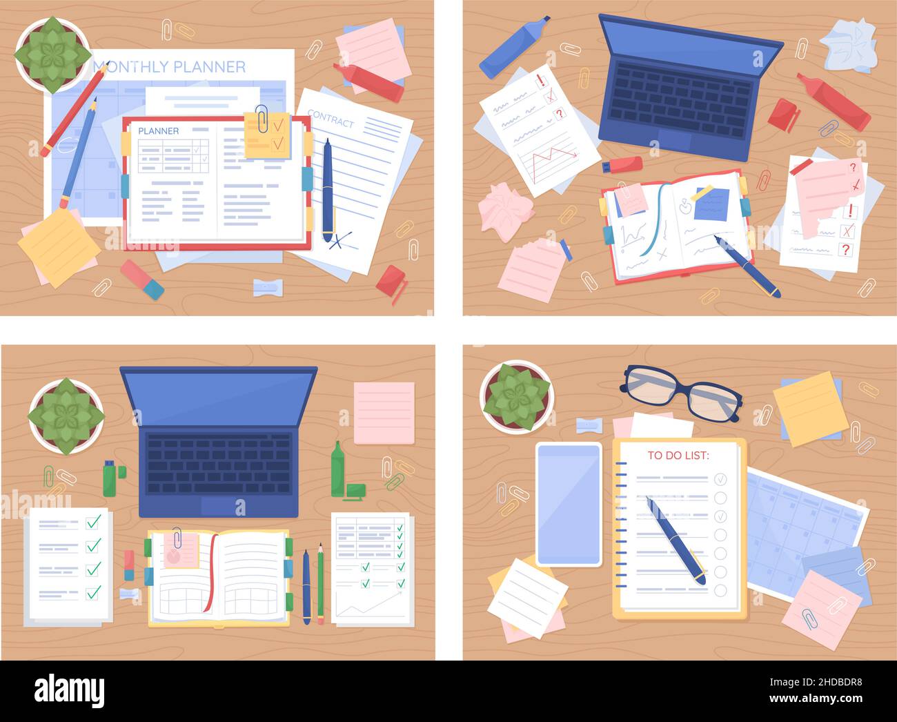 Study tablespace flat color vector illustration set Stock Vector Image ...