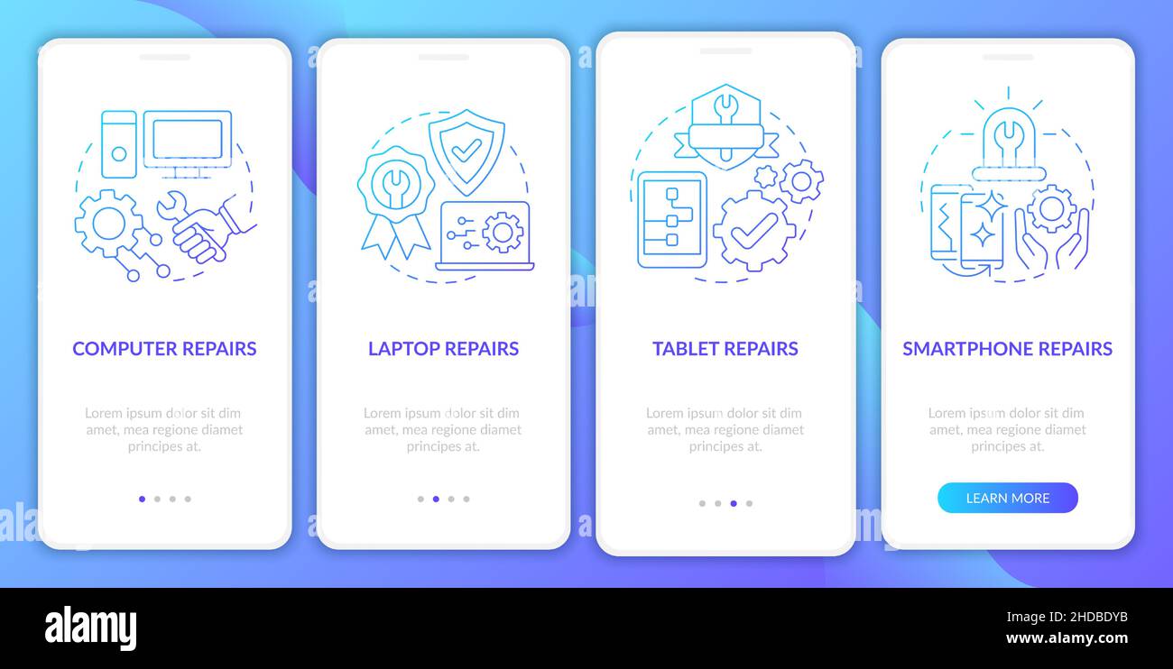Types Of Services Blue Gradient Onboarding Mobile App Screen Stock Vector Image And Art Alamy