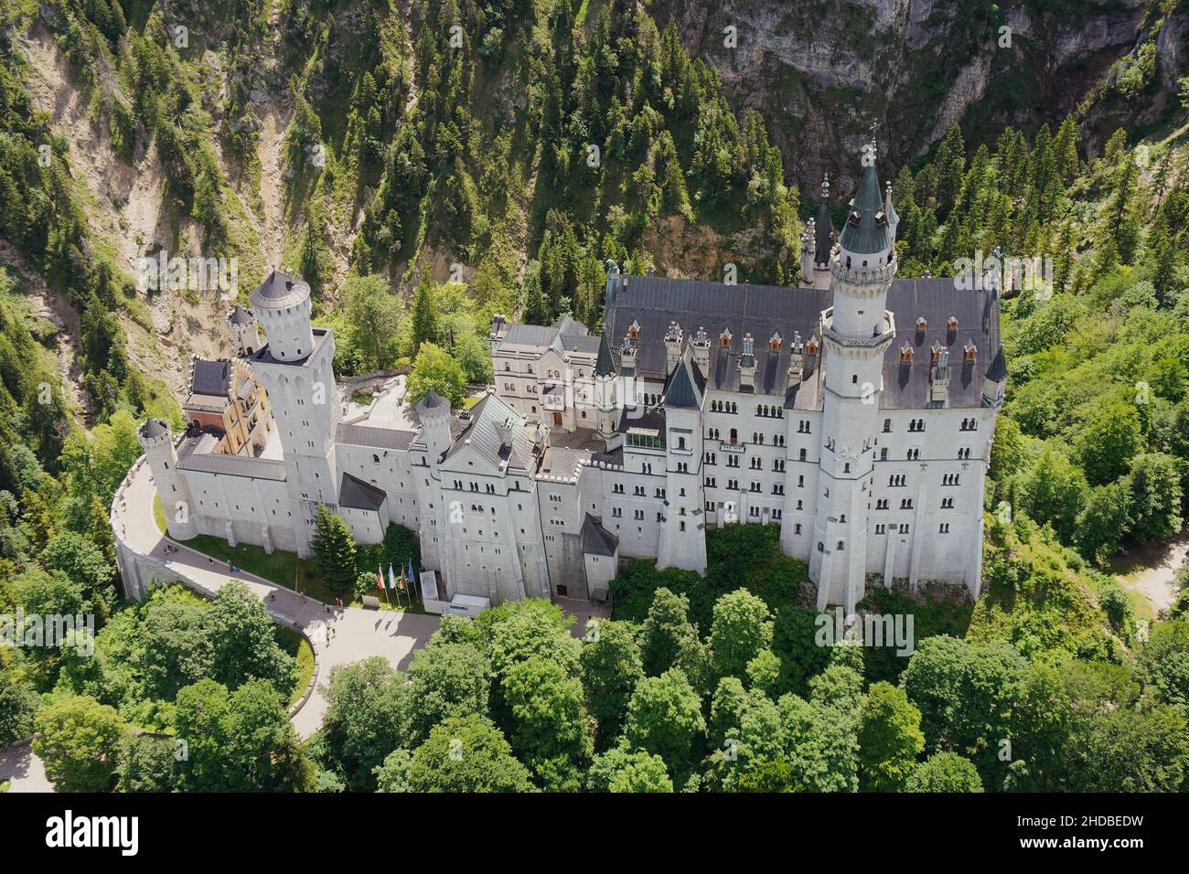 Aerial view of Neuschwanstein Castle. Paragliding above Schloss ...