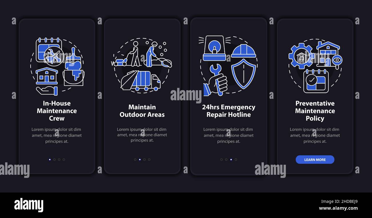 Repairs night mode onboarding mobile app screen Stock Vector Image ...