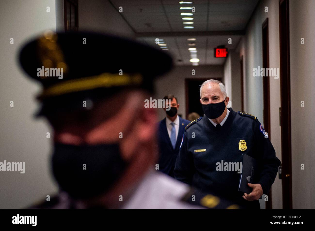 United States Capitol Police Chief J. Thomas Manger, right, arrives for ...
