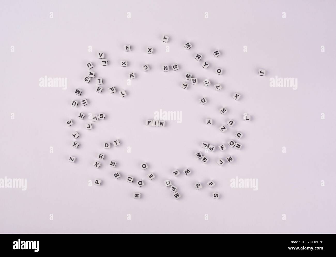 the word Fin written with black and white letter shapes Stock Photo - Alamy