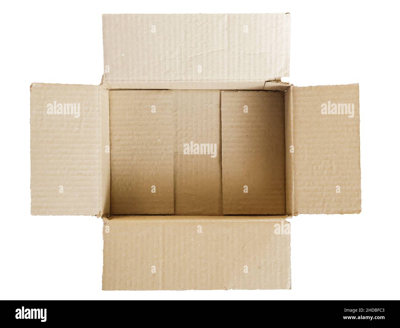 It's open empty cardboard box. View from above. Isolated object on ...