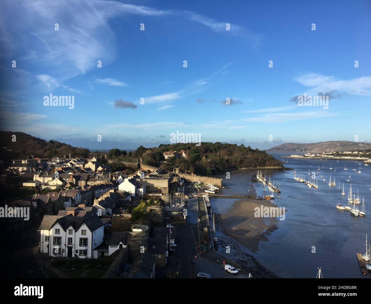 Beautiful aerial view of Conwy Quay town Stock Photo - Alamy