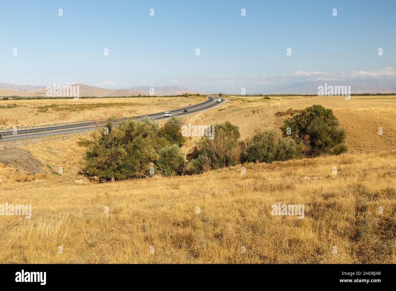 A2 highway asphalt road in the Kazakhstan, Turkistan Region Stock Photo ...