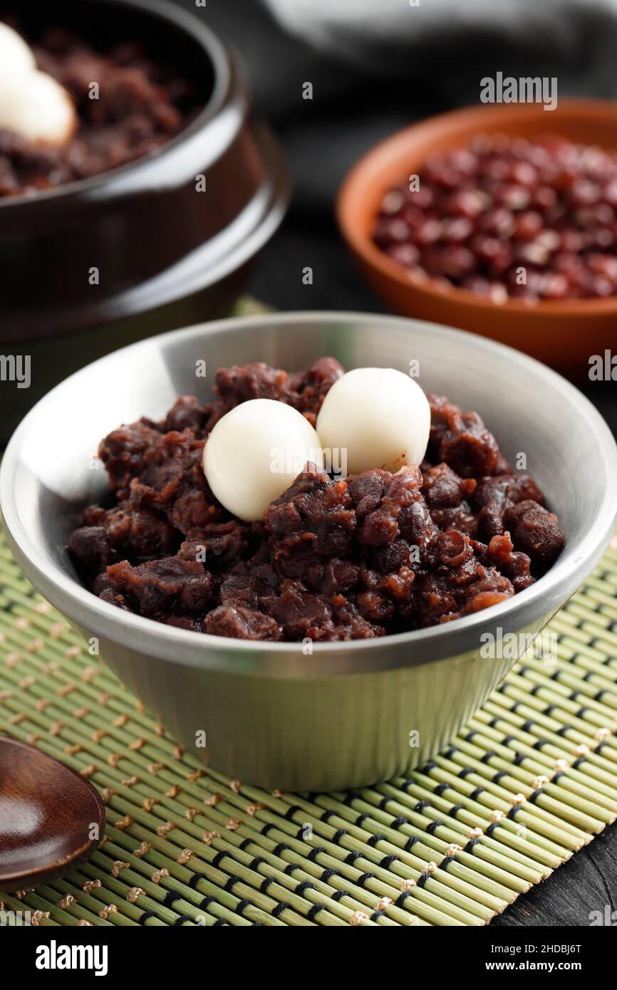 Red Bean Porridge with Tteok, Korean Food Stock Photo - Alamy