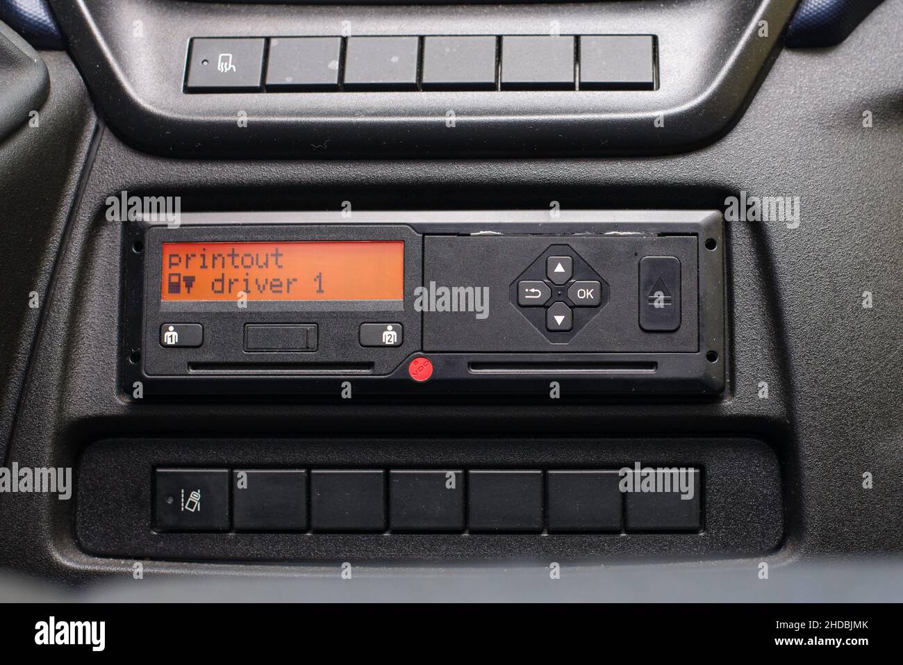 Digital tachograph display reads Printout Driver 1. No personal data ...