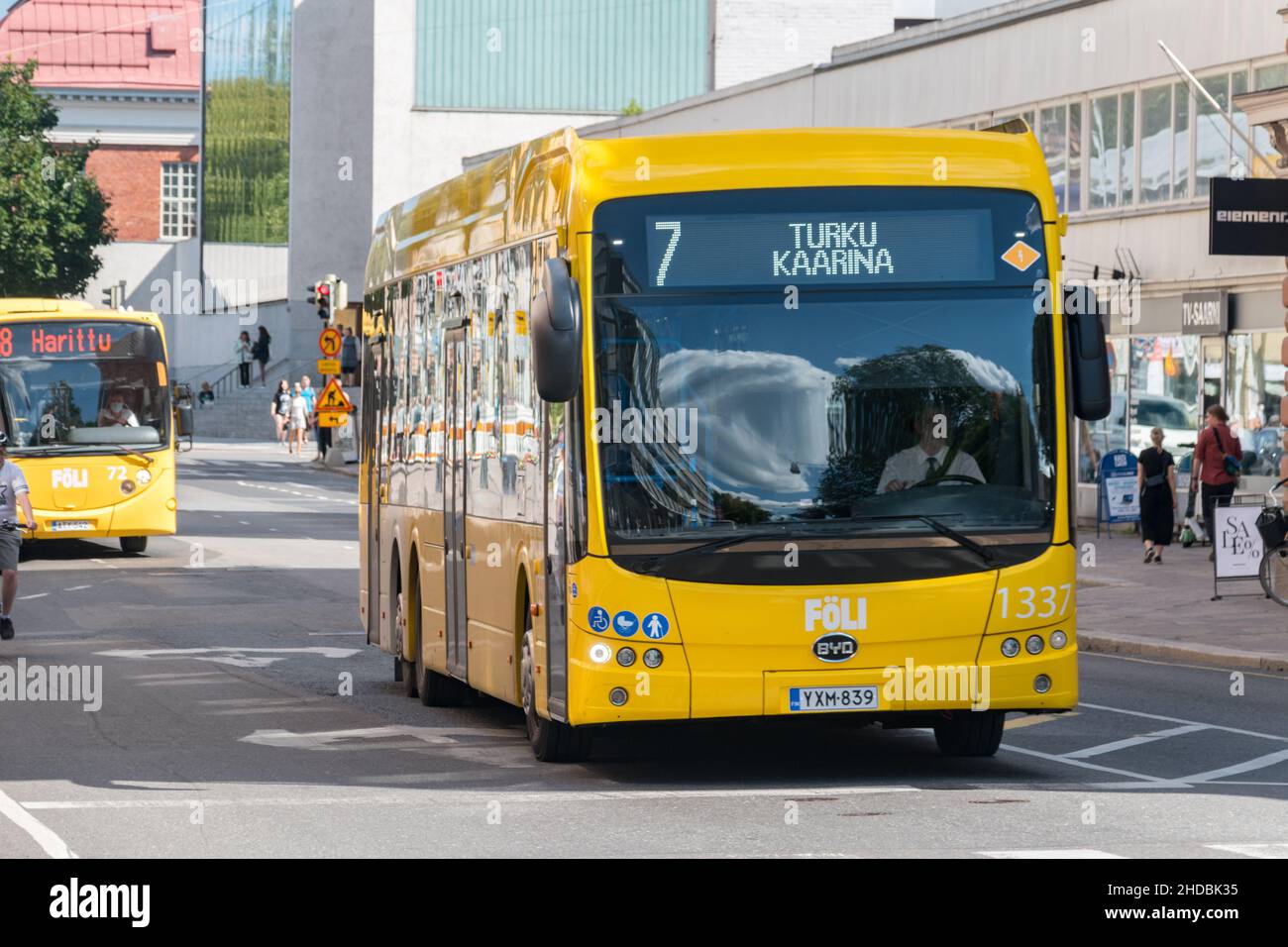 Turku, Finland - August 6, 2021: Yellow bus of Public transport in ...