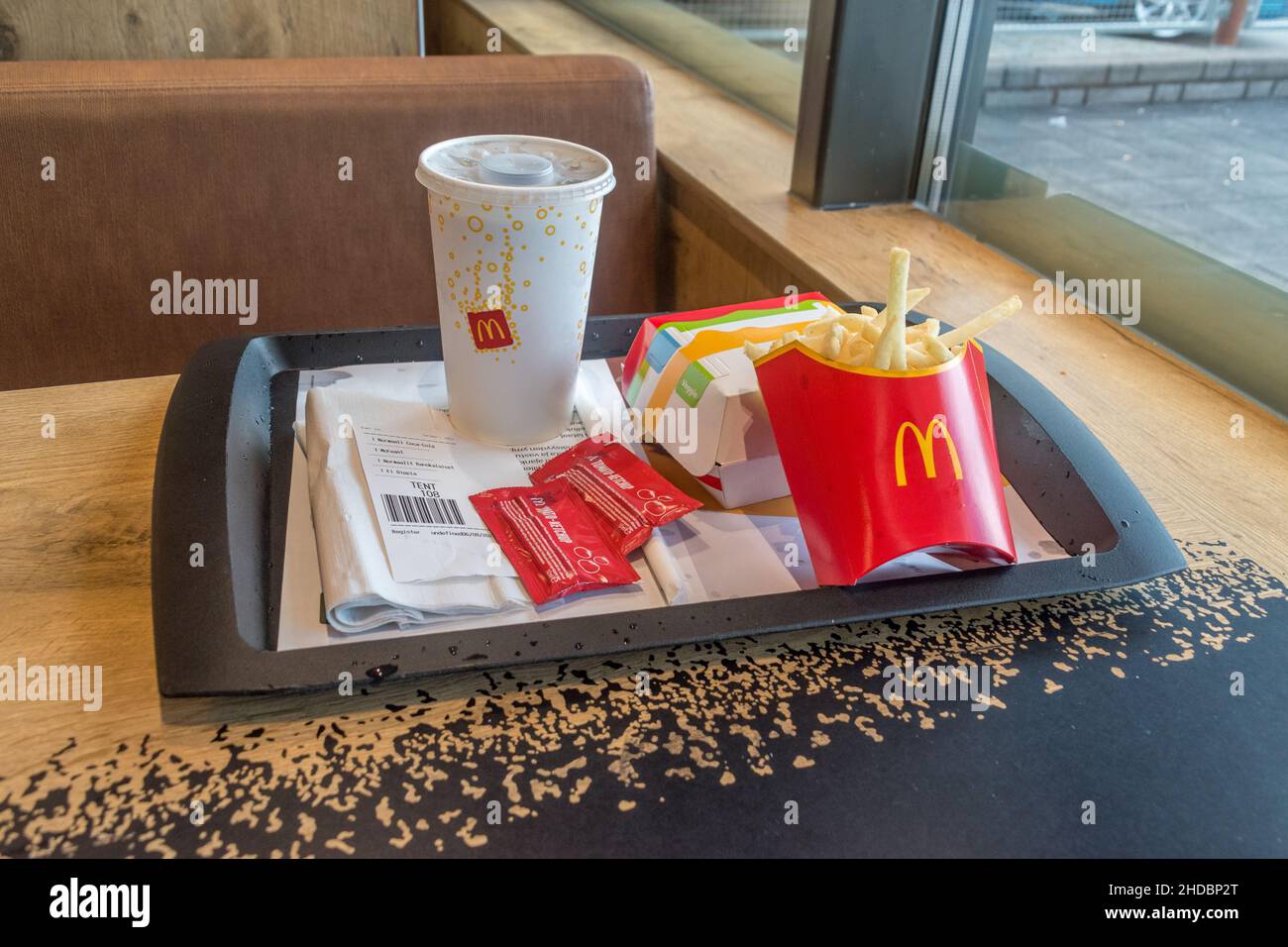 Turku, Finland - August 6, 2021: McDonald meal with McFeast burger ...