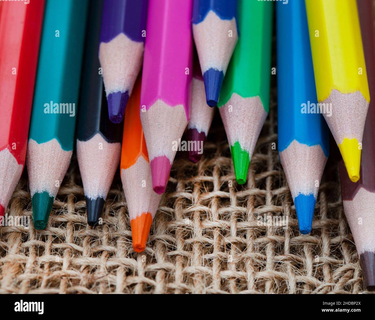 Colored pencils on neutral background with copy space Stock Photo - Alamy